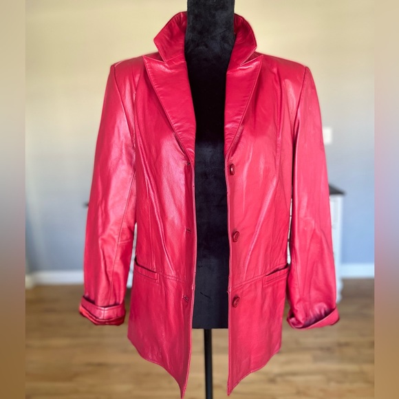 Clio | Jackets & Coats | Vintage Cherry Red Real Leather Jacket Sz ...